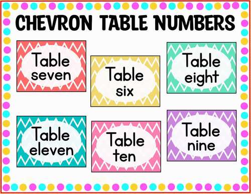 Printable Chevron Table Numbers, Editable Table, Team and Group Numbers