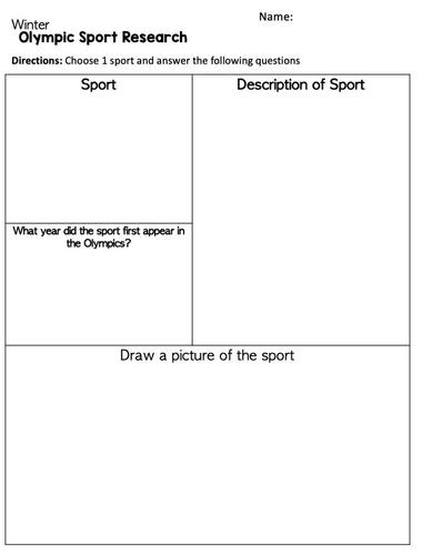 Winter Games Sport Research Worksheet, Special Education | TPT
