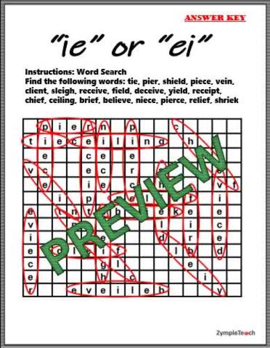ei -ie word search by ZympleTeach | TPT