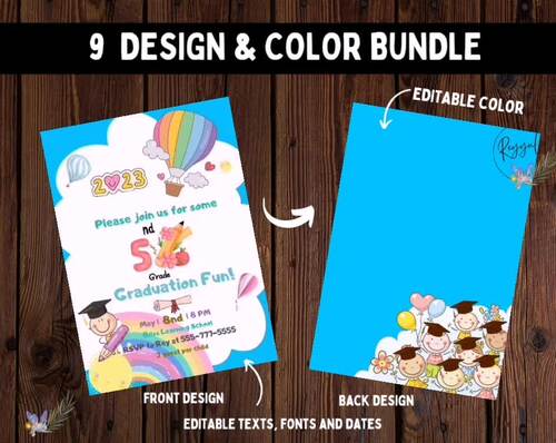 Editable Kindergarten Graduation Invitation Bundle (Prek, Kindy,5th ...