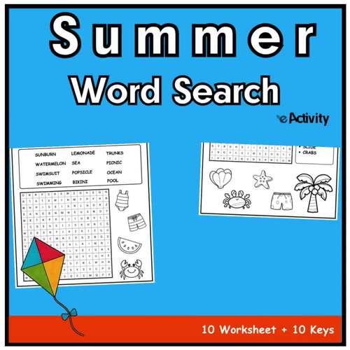 Summer Word Search Puzzle – Cut and Paste Vocabulary , Kids Game