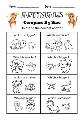 Sizes Comparison - Big vs Small (Animals Theme) Worksheet by TANDPSTUDIO