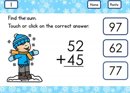 Add Two Digit Numbers Winter Kids in Snow Grades 1 - 2 for Google ...