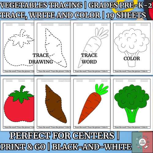 Vegetable Tracing Sheets | Trace, Write & Color | Fine Motor Practice ...