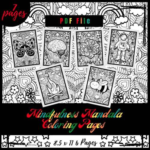 Mindfulness Mandala Coloring Pages, Kids Printable PDF Coloring Sheets