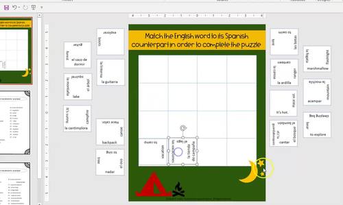Spanish DIGITAL Puzzles for Summer with a CAMPING theme | TPT