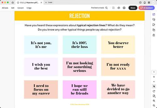 ESL Advanced Lesson: Talk about Rejection by ESL Class Workshop | TPT