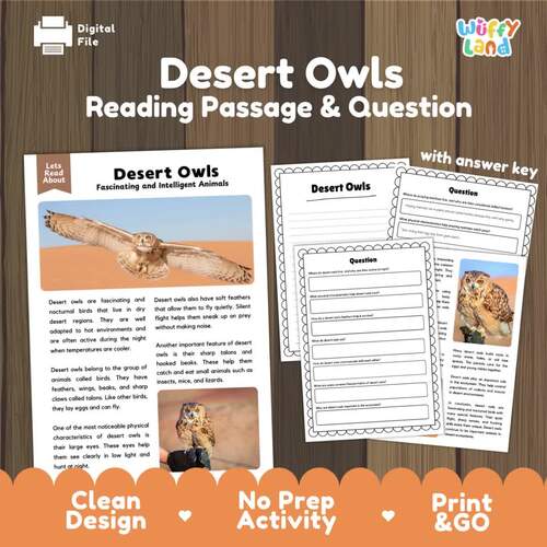 Desert Owls Reading Comprehension | Nocturnal Animals Biography Science ...