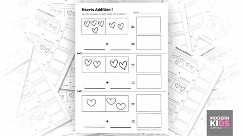 Valentine's Day Hearts Addition & Substruction Math Worksheet | TPT