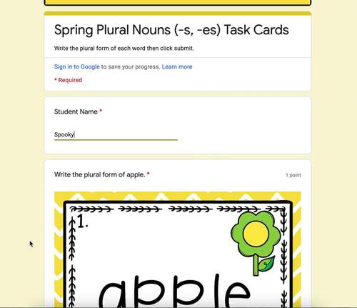 Spring Plural Nouns Task Cards Print and Digital for 3rd Grade Reading