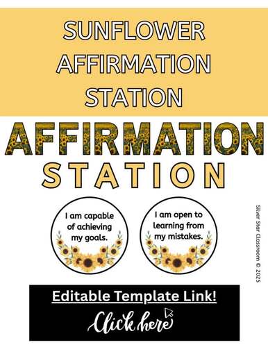 Sunflower-Themed Affirmation Station | Bulletin Board | EDITABLE