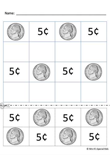 Errorless Learning Cut and Paste: Money by Mrs K's Special Kids | TPT