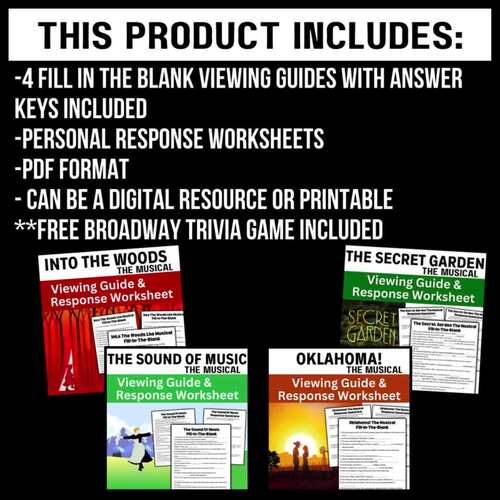 Spring Broadway Bundle → 4 Musical Theatre Viewing Guides & Response ...