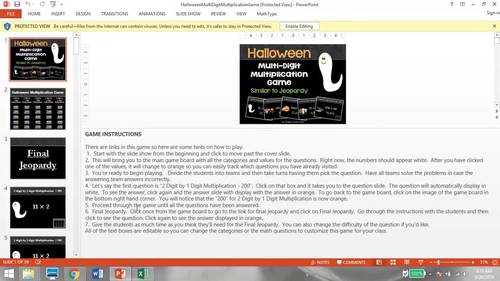 Halloween Math Game for MultiDigit Multiplication Similar to Jeopardy Game