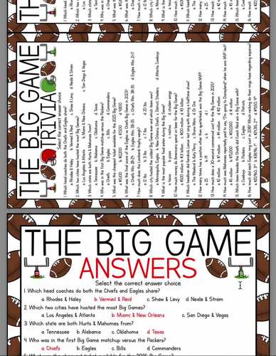 Big Game Trivia Super Football Game Bowl Activity by Teaching 5th in Nash