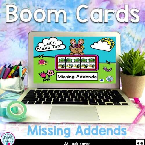 Boom Cards™ Spring Missing Addends, Using Ten Frames to Make Ten