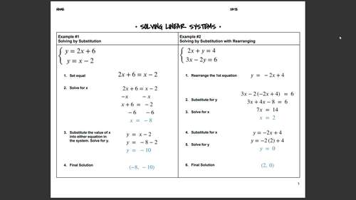 Solving Linear Systems of Equations with Word Problems (Substitution)