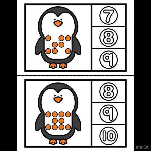 Winter Penguin Subitizing Count & Clip Cards | Numbers 0–10 | TPT