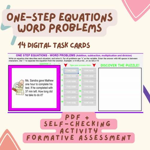 One-step Equations WORD PROBLEMS Task cards. PDF and Digital self ...