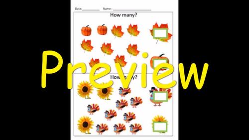 THANKSGIVING-How many? Count Numbers 1 to 10 – Cut and Paste Worksheets