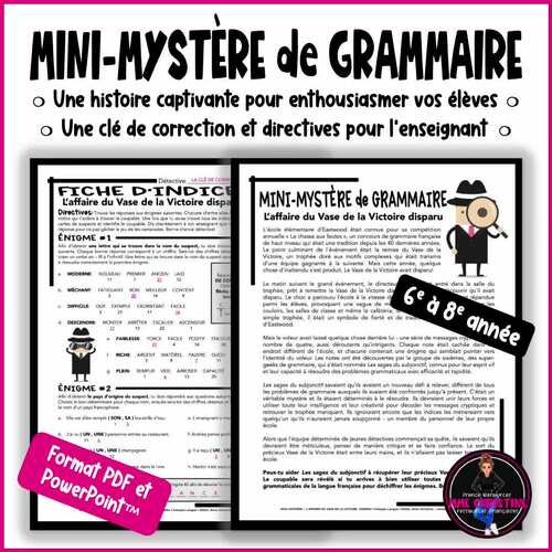 Activités de grammaire - MINI-MYSTÈRE de grammaire 3 - FRENCH GRAMMAR