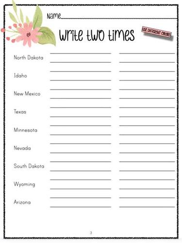 Learn to Spell the 50 US States - Practice Sheets & Easel Self-Grading ...