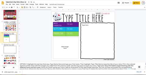 DIGITAL VALENTINE'S DAY WRITING ACTIVITY: ROLL A STORY IN GOOGLE SLIDES™