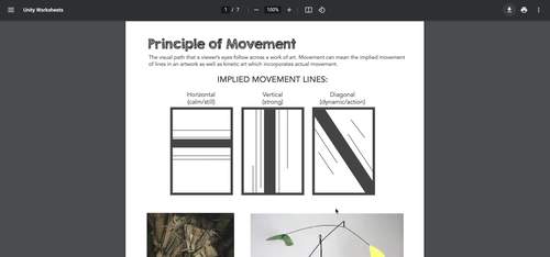 Principles of Design Worksheets - Principle of Movement & Movement Mini ...