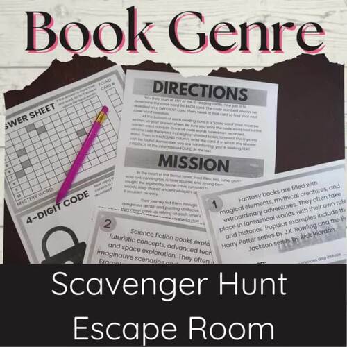 #1Sale25 ELA Book Genres Scavenger Hunt Escape Room by Bailey Academy