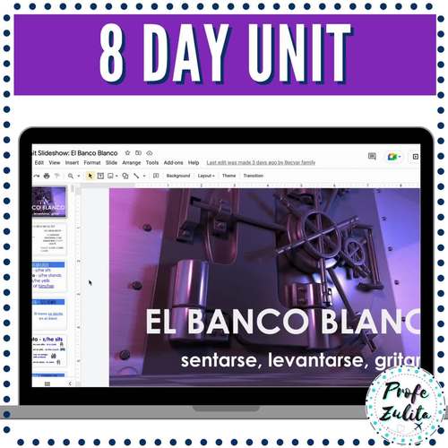 8 Day Spanish Story Unit Regular AR & Reflexive Verbs Practice | El banco