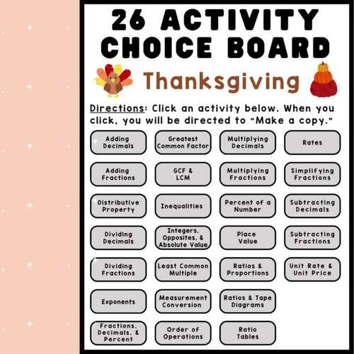 5th 6th 7th Grade Digital Math ⭐ THANKSGIVING ⭐ Mystery Picture CHOICE ...