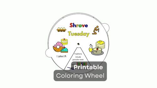 Shrove Tuesday Coloring Wheel, Sunday School Lesson, Pancake Day Kids Craft