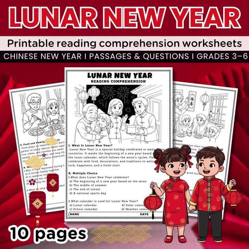 Lunar New Year Reading Comprehension Worksheets, Chinese New Year ELA ...