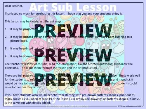 Art Sub Plan - Doodle Butterfly Lesson - Elementary Directed Drawing
