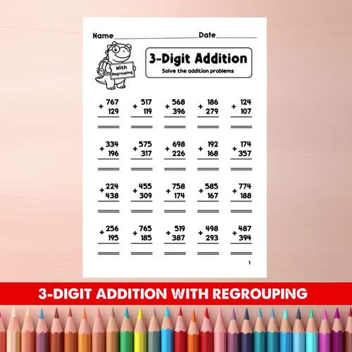 3-Digit Addition With Regrouping Within 1,000 Worksheets | Carrying ...
