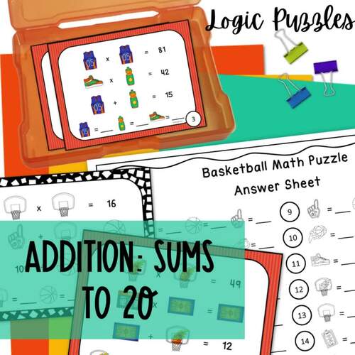 Basketball Logic Puzzle Math Task Cards Addition Within 20 by The 4x6 Store