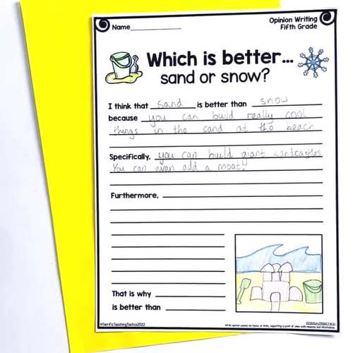 Fifth Grade Opinion Writing Prompts and Worksheets by Terrific Teaching ...