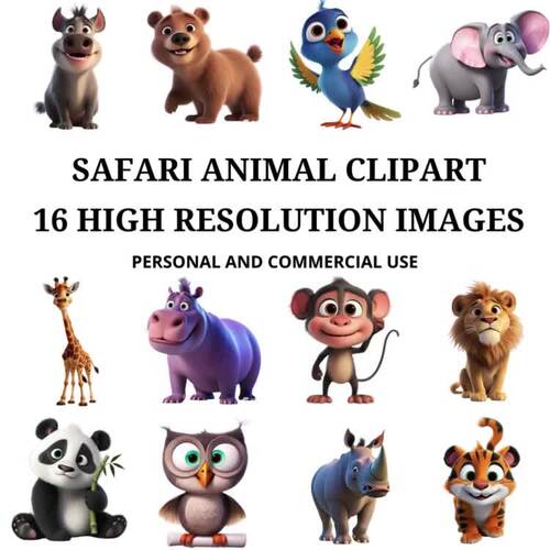 Wild Animals Clipart BIG BUNDLE | 16 Adorable Images | Commercial Use ...