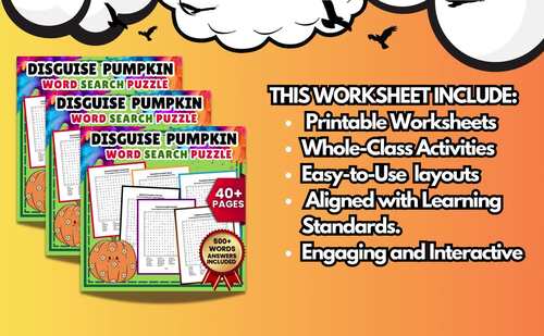 Fun Disguise Pumpkin Word Search Morning Work, 3rd,4th,5th,6th,7th,8th ...