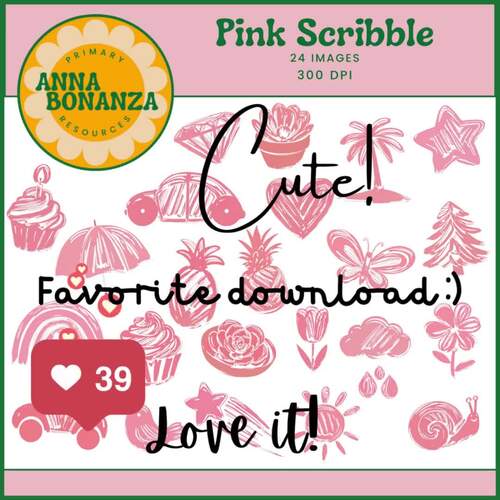 Pink Scribble Doodle Clip Art Pastel Boho Bulletin Board Class Decor ...