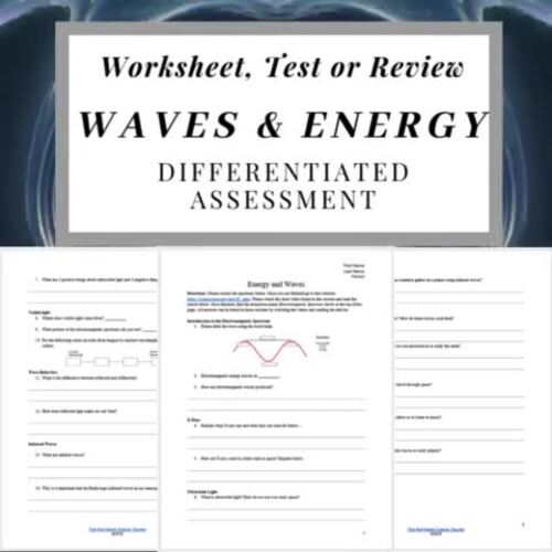 Common Types of Energy and Waves Worksheet, Review or Assessment