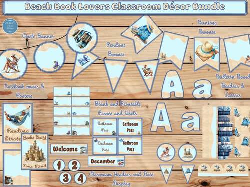 Beach Theme Book Lovers Classroom Decor Set for Middle and High School