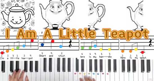 I Am A Little Teapot : Piano Score & Coloring Pages for Beginners