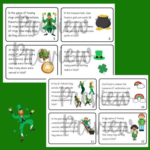 St. Patrick's Day Addition Word Problems Task Cards | TPT