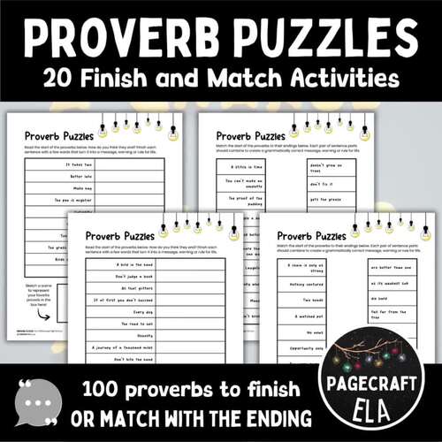 Proverb Puzzles | 20 Pages of Matching and Completion Activities