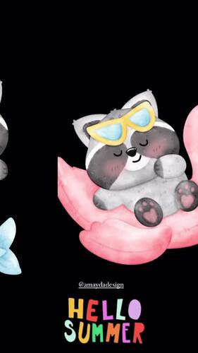 Cute Raccoon clipart, Summer clipart, Beach clipart by Amayda Design