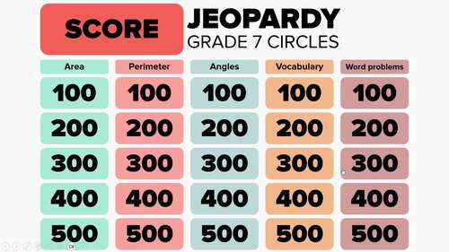 Circle Math Jeopardy Game - Grade 7 by Cindy Makes Learning Fun | TPT
