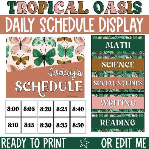Tropical Editable Daily Schedule Display for Classroom / Visual Time Table