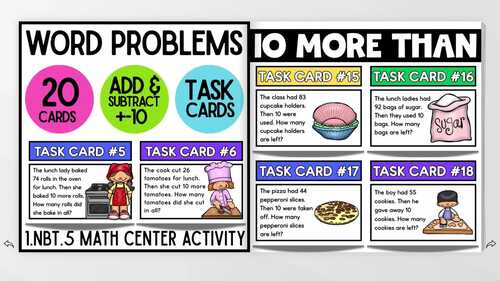 1st Grade | 10 More 10 Less Word Problems | Task Cards | Baking Theme