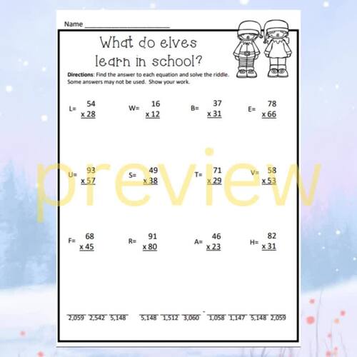 Christmas Multidigit Multiplication Riddles - 2-Digit Factors | TPT